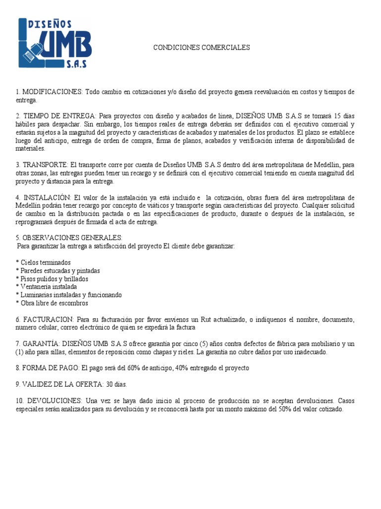 Condiciones Comerciales | PDF