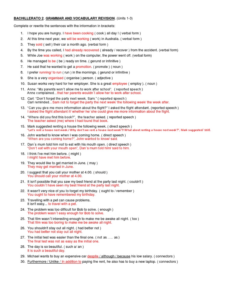 Grammar and Vocabulary Revision: Reported Speech, Modal Verbs ...