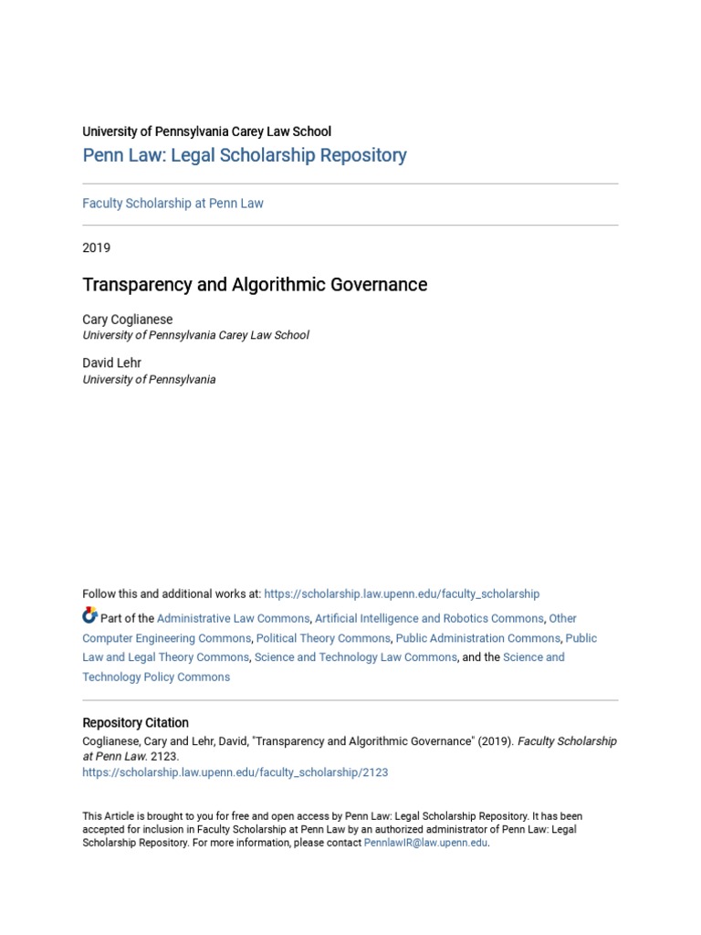 Transparency And Algorithmic Governance Pdf Pdf Machine Learning Artificial Intelligence 