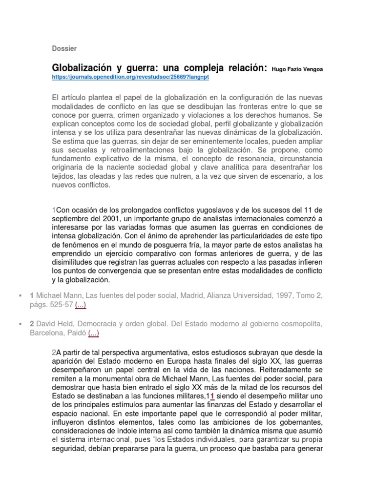 Globalización Y Guerra Una Compleja Relación Hugo Fazio Vengoa Pdf
