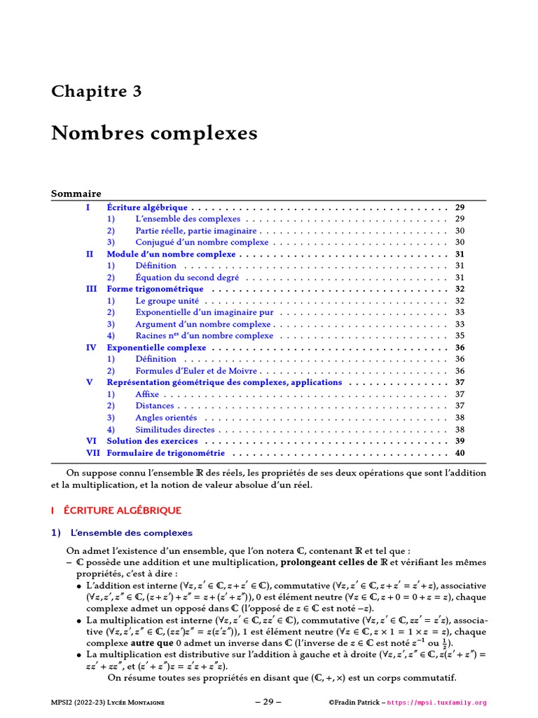 Chap03 2022 23 | PDF | Nombre complexe | Coordonnées cartésiennes