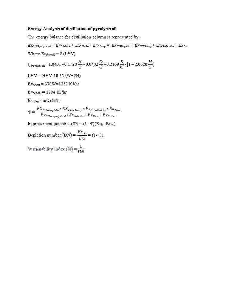 Exergy Analysis of Distillation of Pyrolysis Oil | PDF
