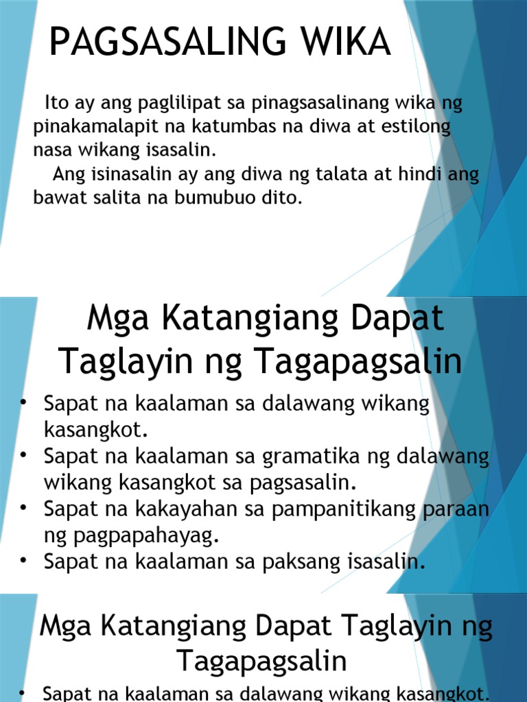 Pagsasaling Wika Grade 10 Worksheets