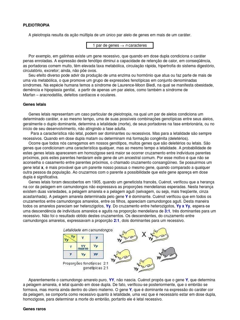 088 - Pleiotropia Genes Letais | PDF | Dominância (genética) | Alelo