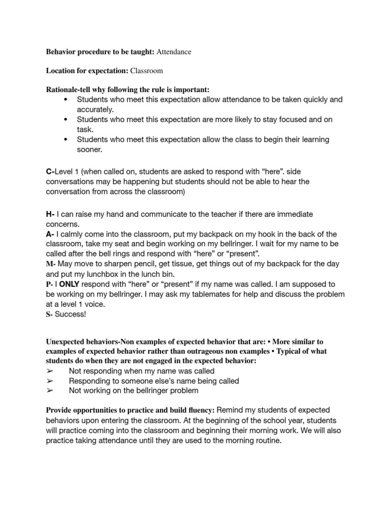 Attendance Procedure - Lesson Plan | PDF | Classroom | Psychology