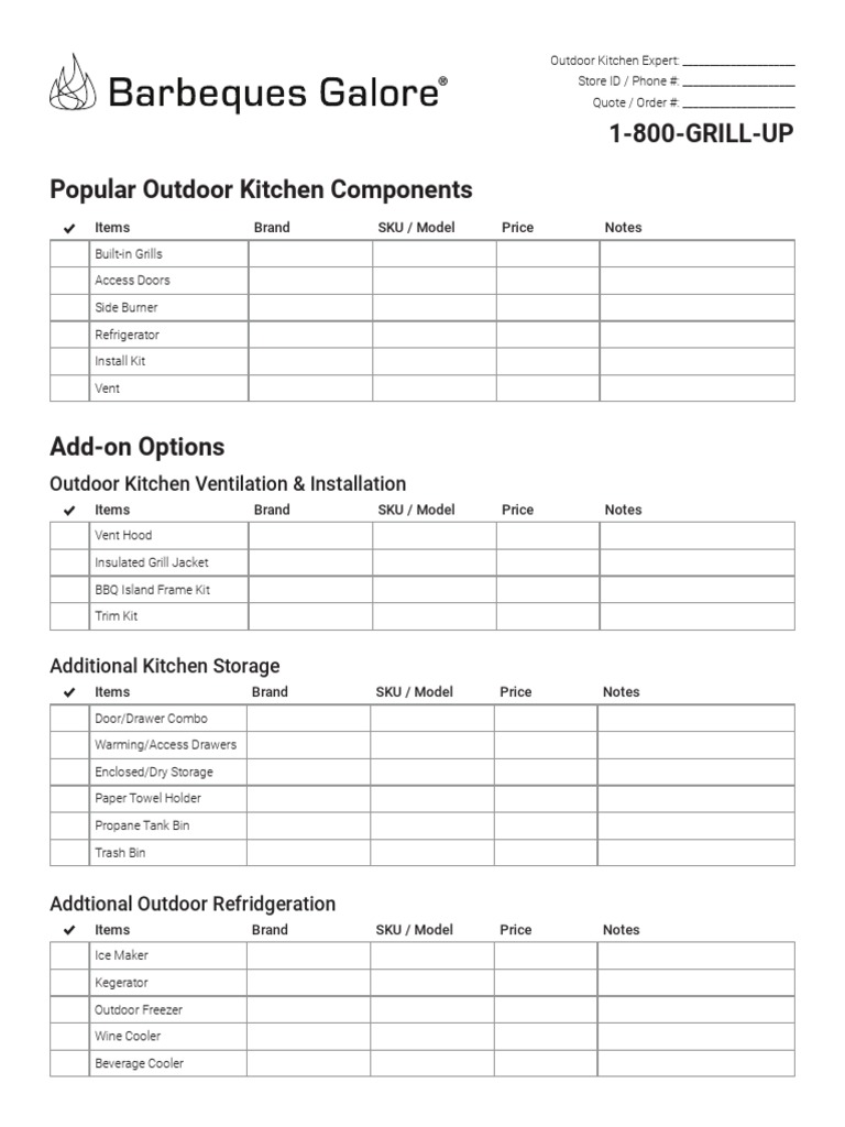 BBQ Galore Outdoor Kitchen Checklist | PDF