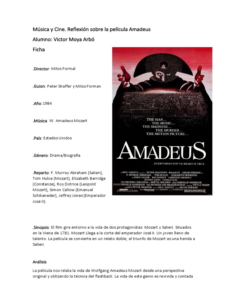 Reflexión Sobre La Película Amadeus | PDF | Wolfgang Amadeus Mozart