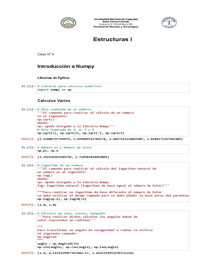 Python Introducción a Numpy | PDF | Raíz cuadrada | Números