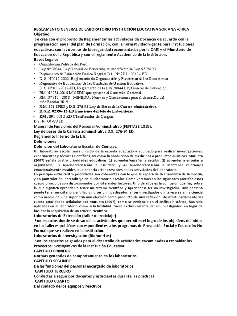 Reglamento General de Laboratorio | PDF | Laboratorios | Enseñando