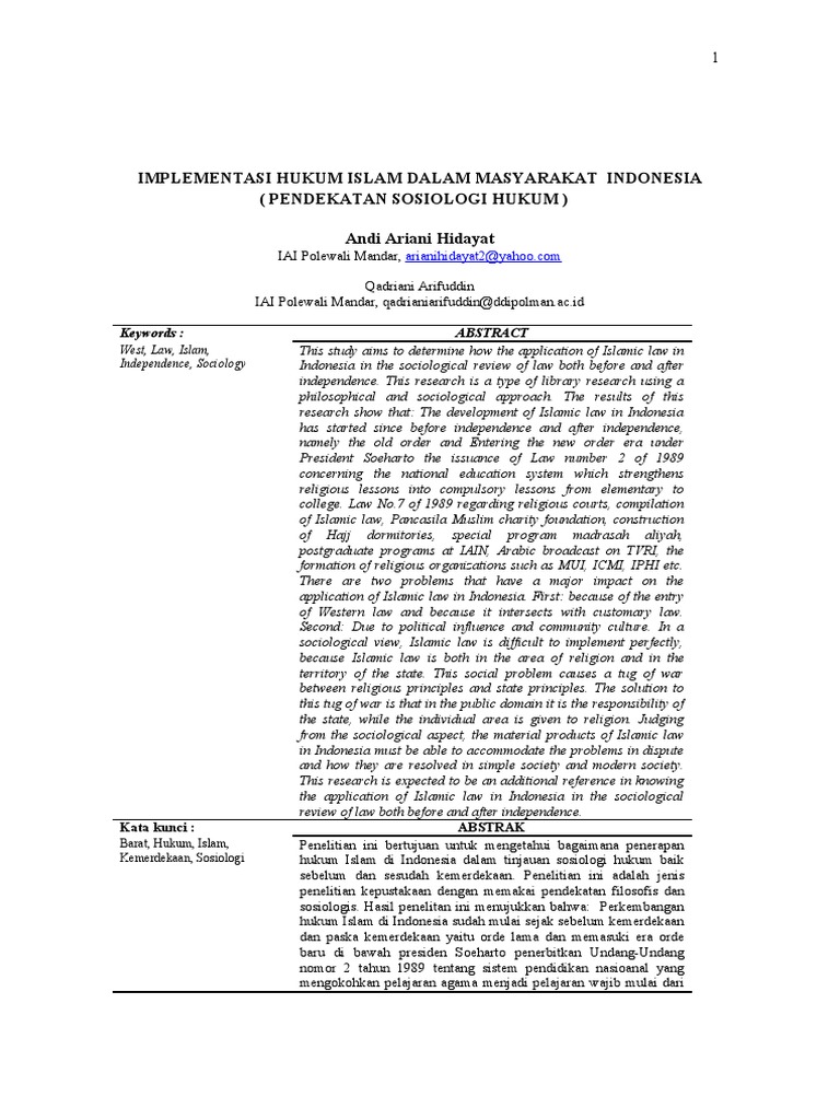 Implementasi Hukum Islam Dalam Masyarakat Indonesia Pdf Abrahamic Religions 