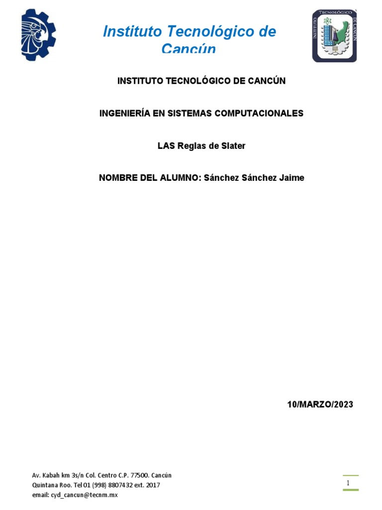 Reglas de Slater - Jaime Sánchez | PDF | Electrón | Física Aplicada e ...