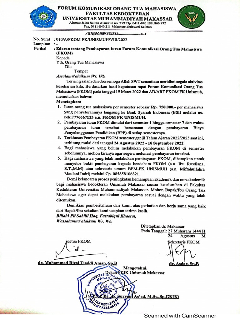 Surat Edaran Fkom Ganjil | PDF