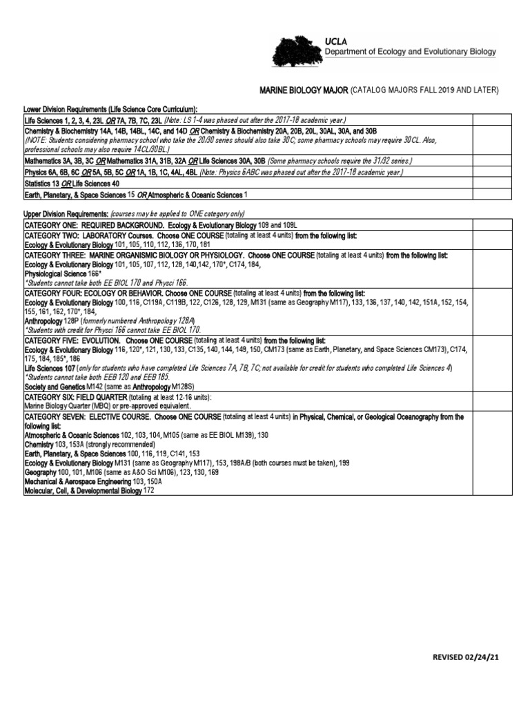 Marine Biology Major Requirements | PDF | Earth Sciences | Ecology