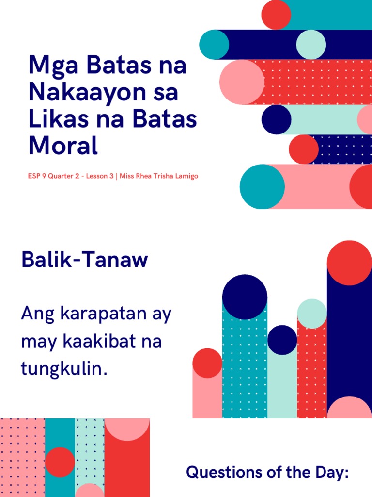 EsP9 Q2 Lesson 3 Mga Batas Na Nakaayon Sa Likas Na Batas Moral | PDF