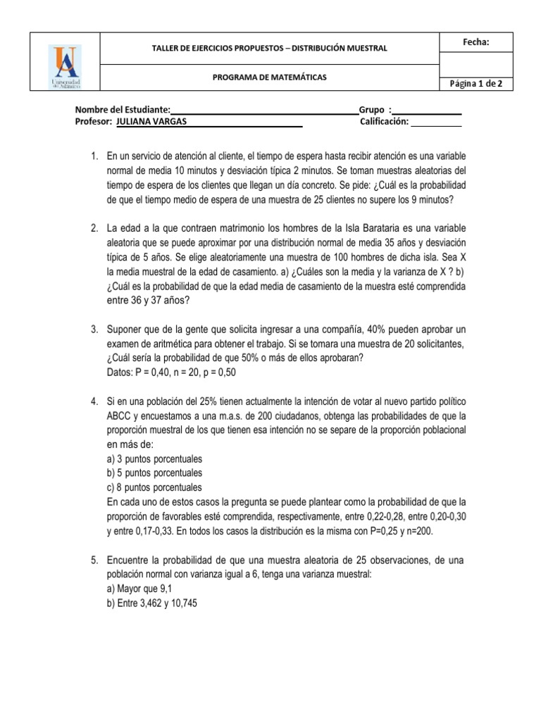 Quiz Distribución Muestral | PDF | Media | Desviación Estándar