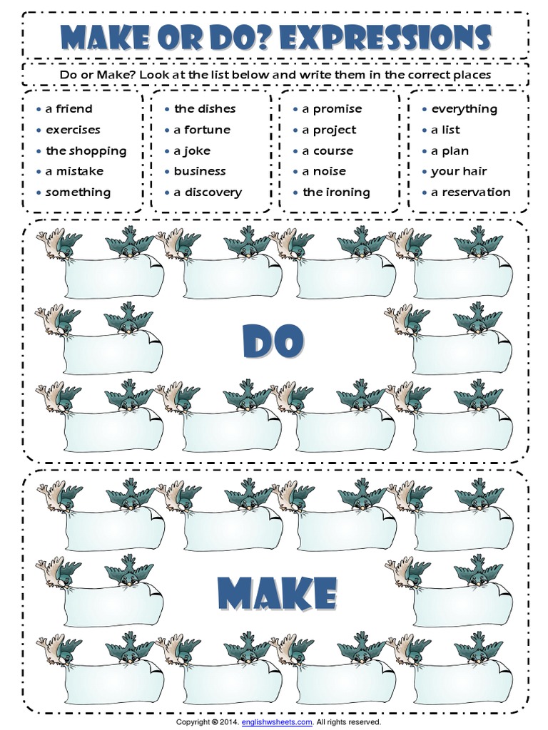 Make or Do Matching Exercise Esl Grammar Worksheet | PDF