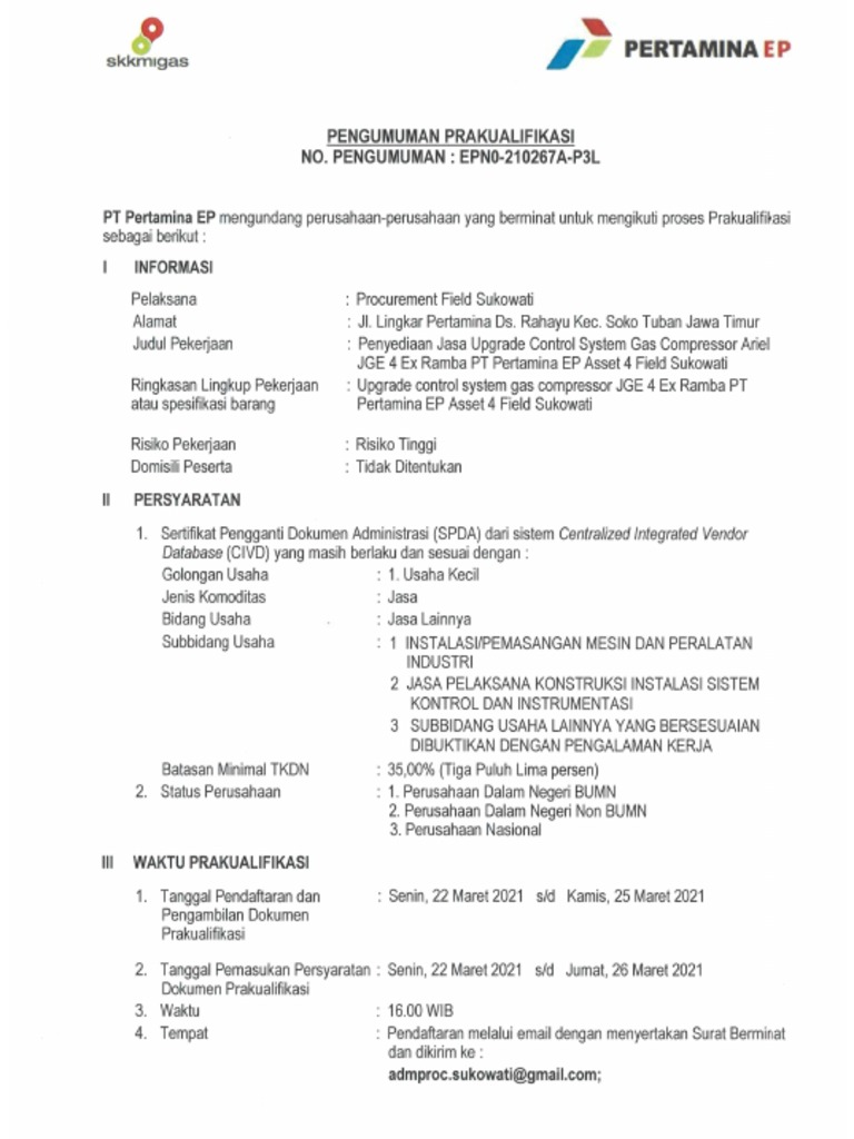 Penydiaan Jas Upgrade System Gas Compressor JGE 4 Ex Ramba | PDF
