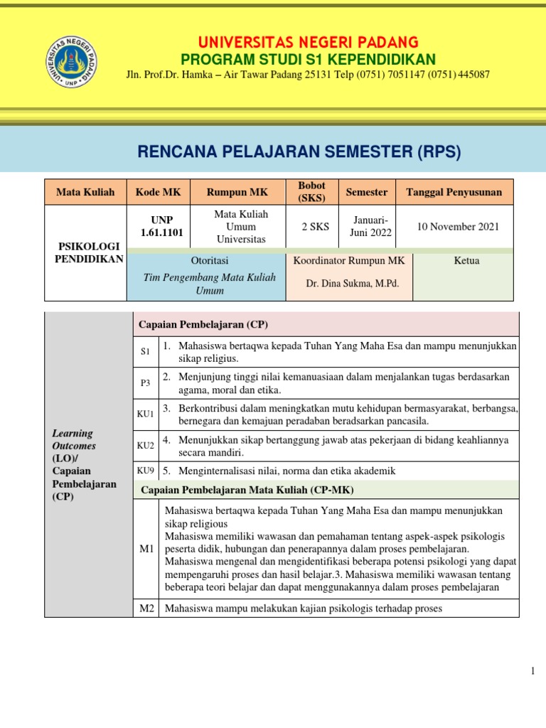 RPS Psikologi Pendidikan | PDF | Karier & Perkembangan | Kesehatan Holistik