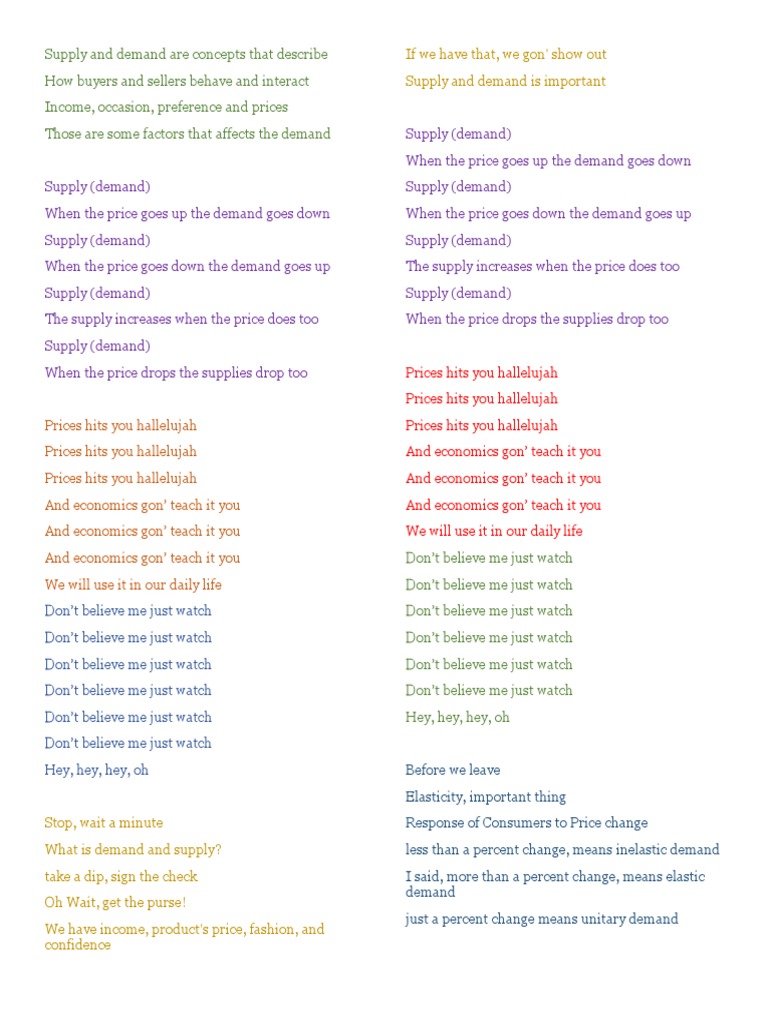 Economics of Supply and Demand Song | PDF | Demand | Prices