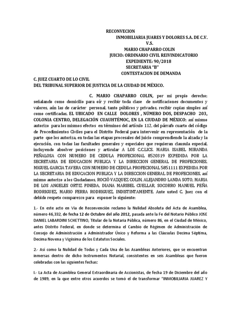 RECONVENCION MARIO.docx | PDF | Justicia | Crimen y violencia