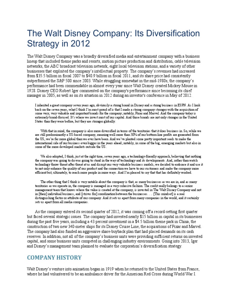 Disney's 2012 Diversification Strategy | PDF | The Walt Disney Company ...