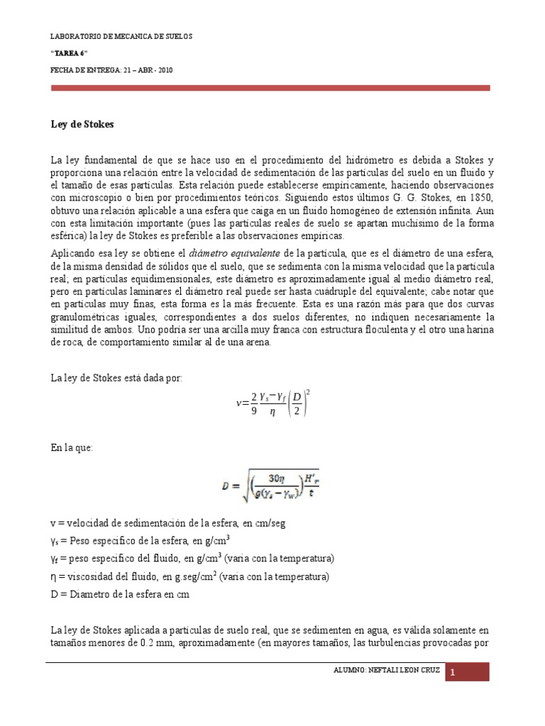 Ley de Stokes | PDF | Física Aplicada e Interdisciplinaria | Ciencias ...