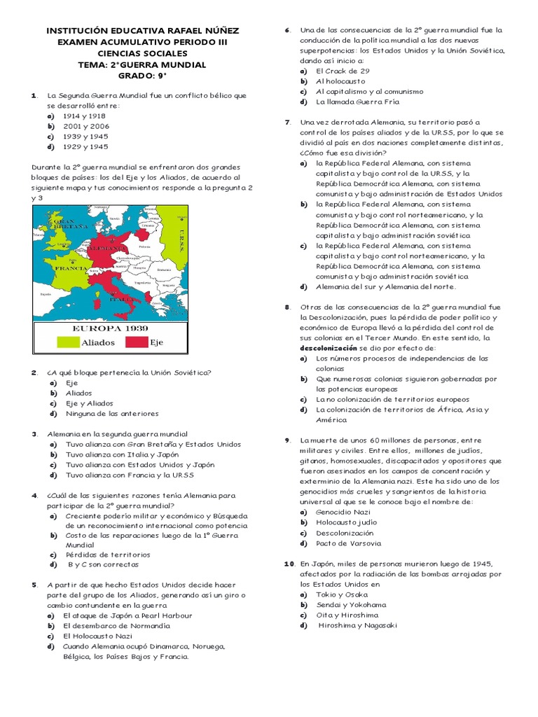 Examenen Grado 9° P4 | PDF | Alemania nazi | Aliados de la Segunda ...