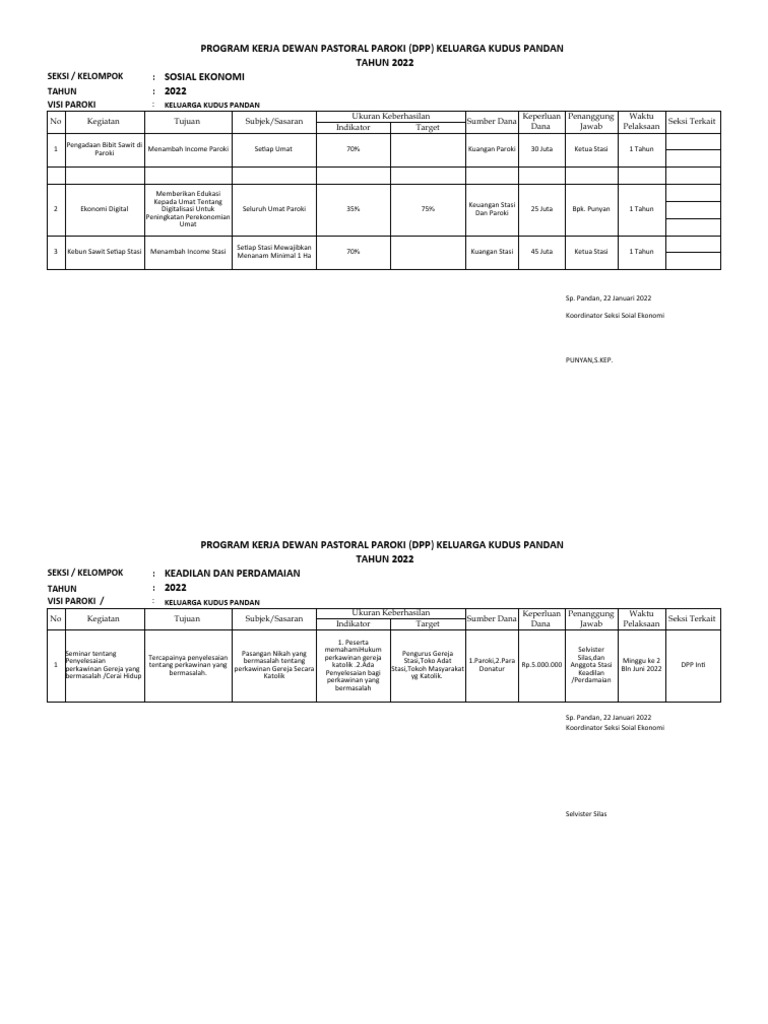 Format Penyusunan Program Kerja DPP Tahun 2022 | PDF