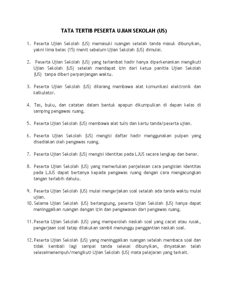 Tata Tertib Peserta Ujian Sekolah | PDF