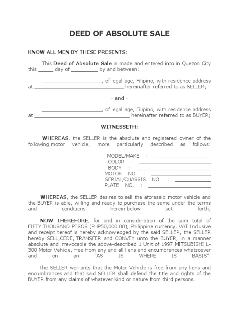 Deed of Absolute Sale | PDF | Property Law | Private Law