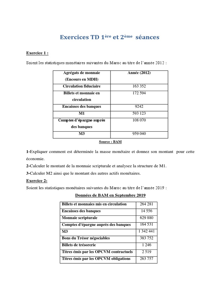 Exercice TD 2022 | PDF | Masse monétaire | Argent