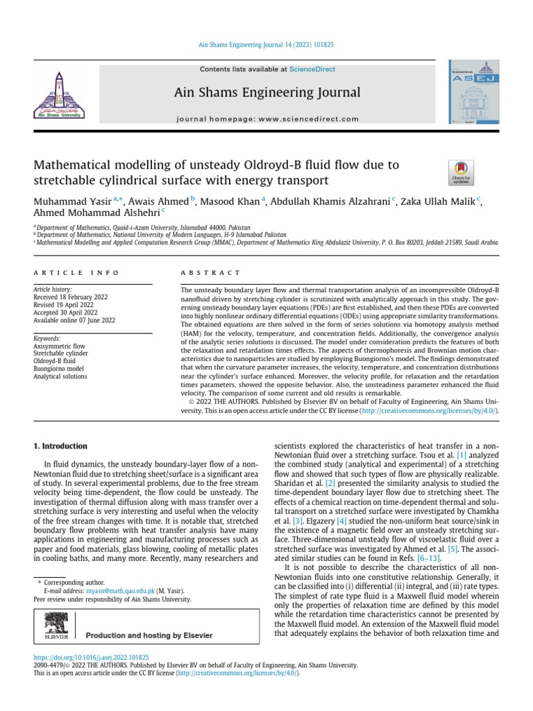 Mathematical Modelling of Unsteady Oldroyd B Fluid Flow D - 2023 - Ain ...