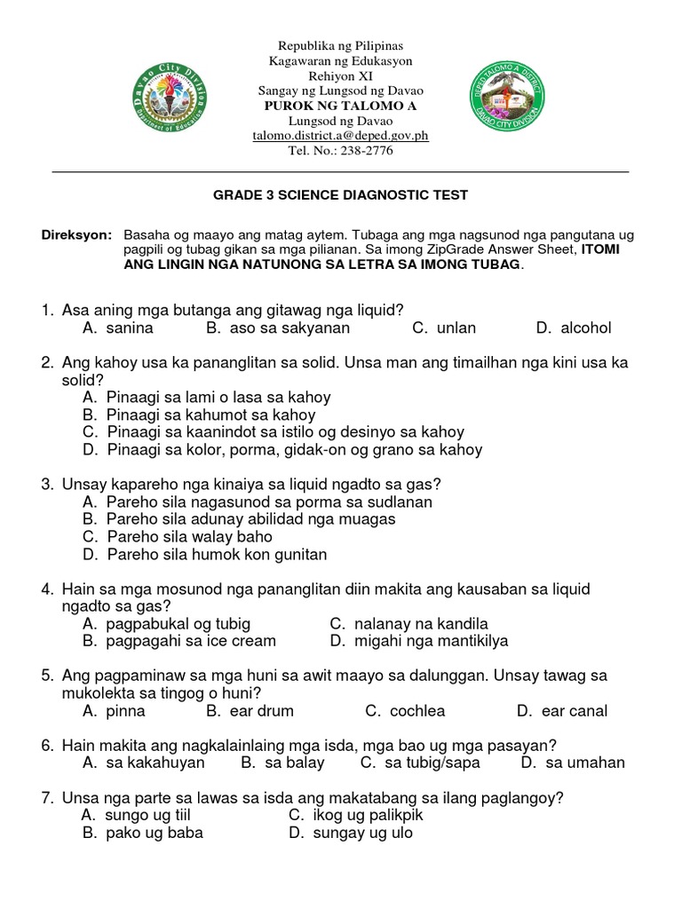 Science Grade3 DiagnosticTest | PDF
