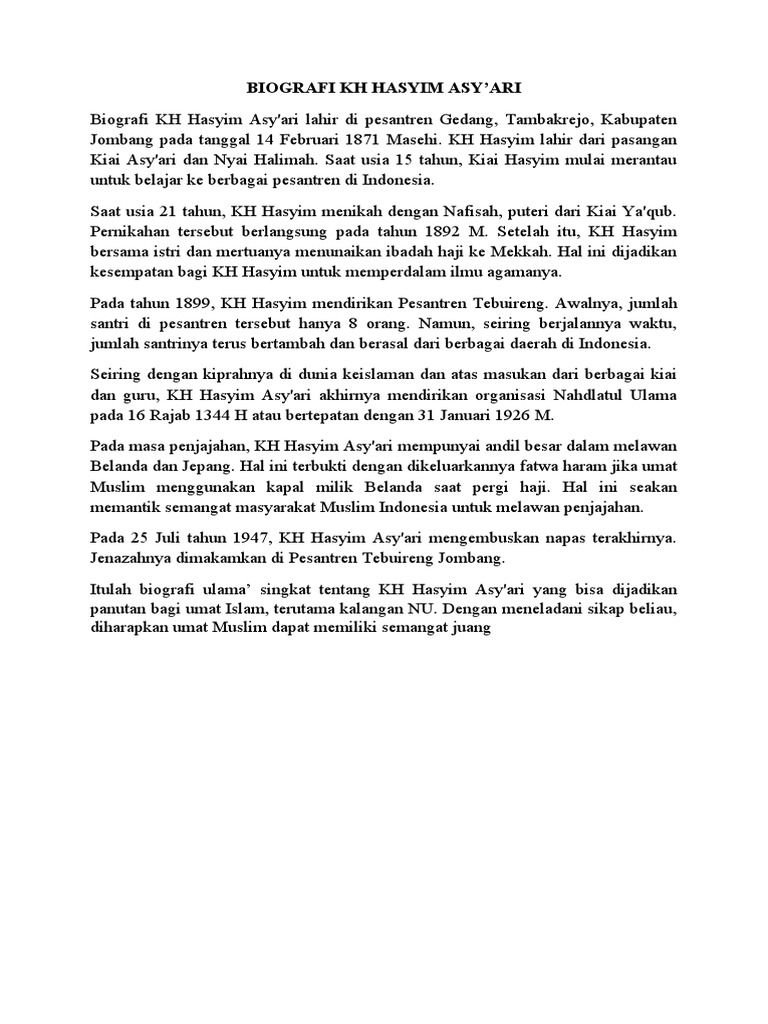 Biografi KH Hasyim Asy | PDF