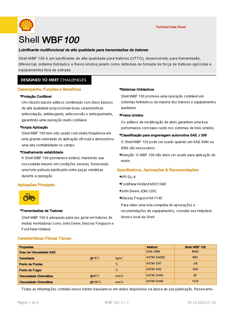 Ficha - Técnica - Shell WBF 100 PDF | PDF | Trator
