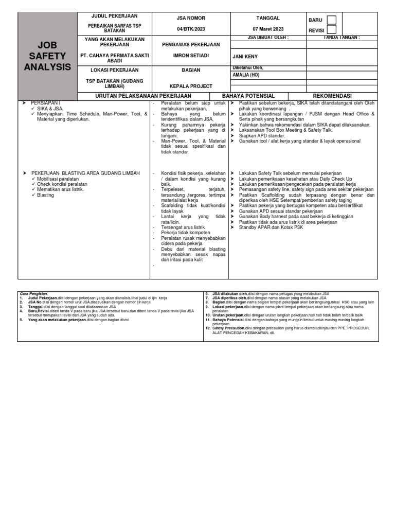 JOB Safety Analysis | PDF