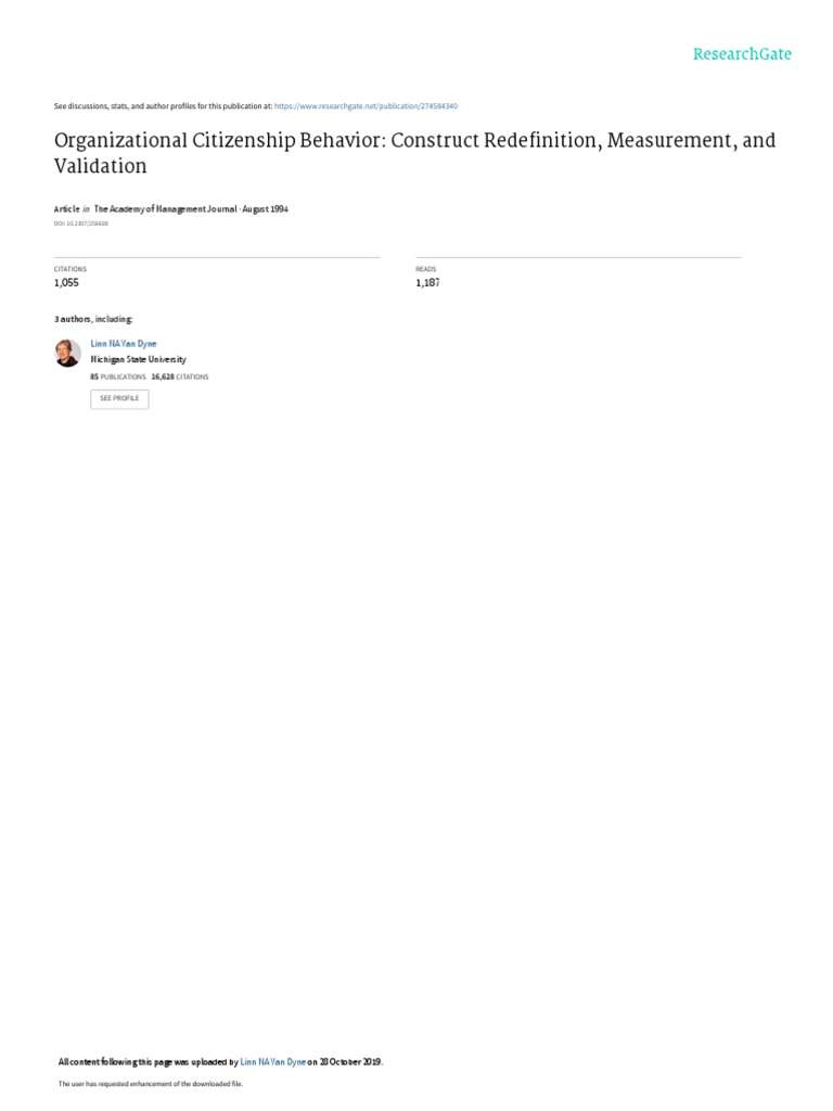 Dyne, L. V., Graham, J. W., & Dienesch, R. M. (1994) - Organizational Citizenship Behavior ...