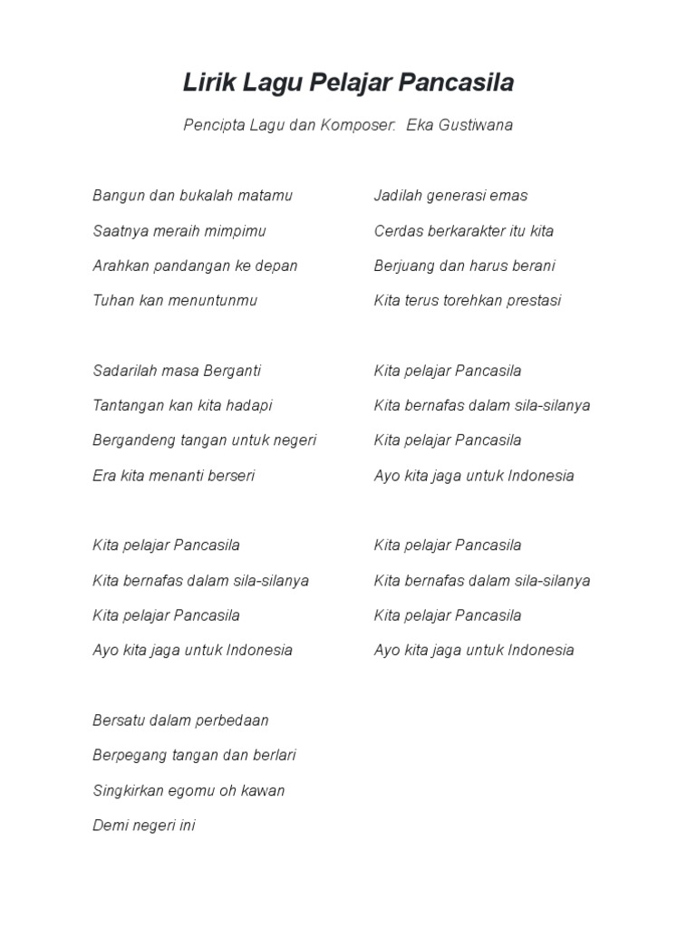 Lirik Lagu Pelajar Pancasila Pdf 8100