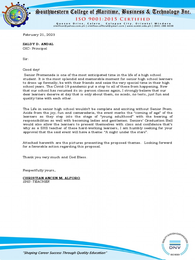 Proposal Letter For The Jsprom PDF Free | PDF