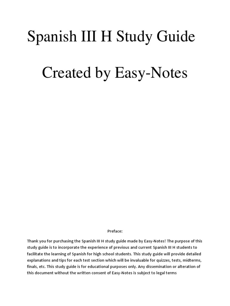 Spanish III H Study Guide Created by Easy-Notes | PDF | Grammatical ...