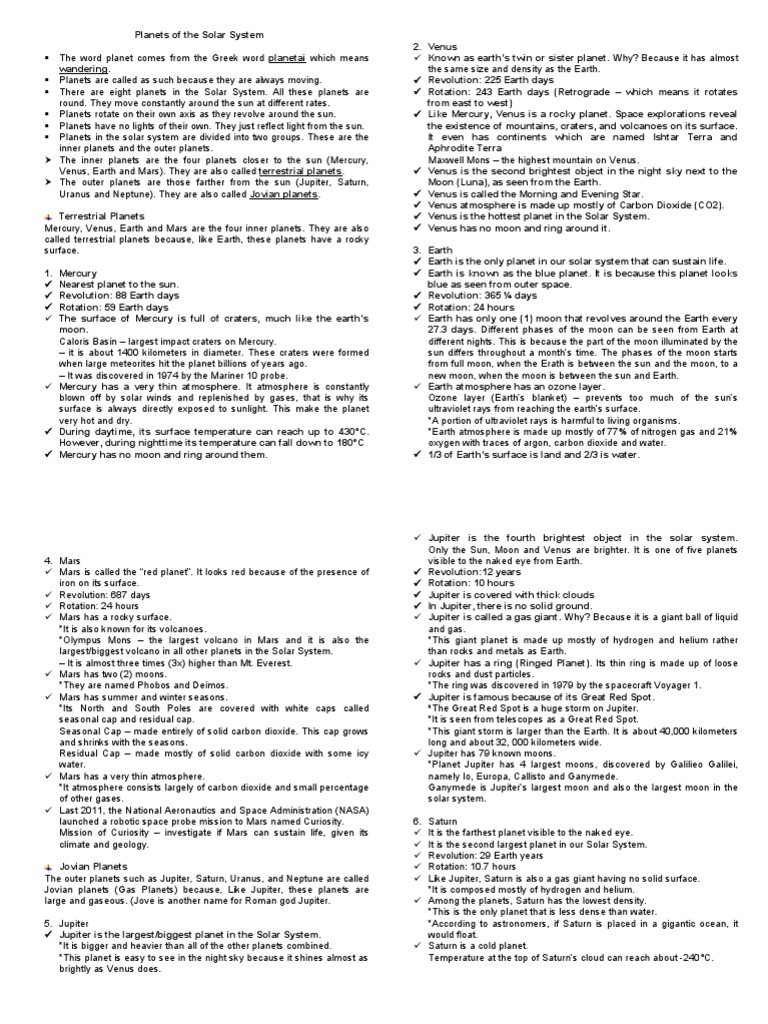 Planets of The Solar System | PDF | Planets | Uranus