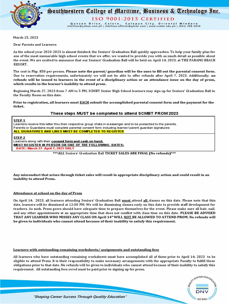 Prom Letter 2022 | PDF | Prom