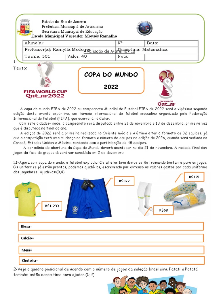 Avaliação de Matematica | PDF | Copa do Mundo FIFA | Futebol