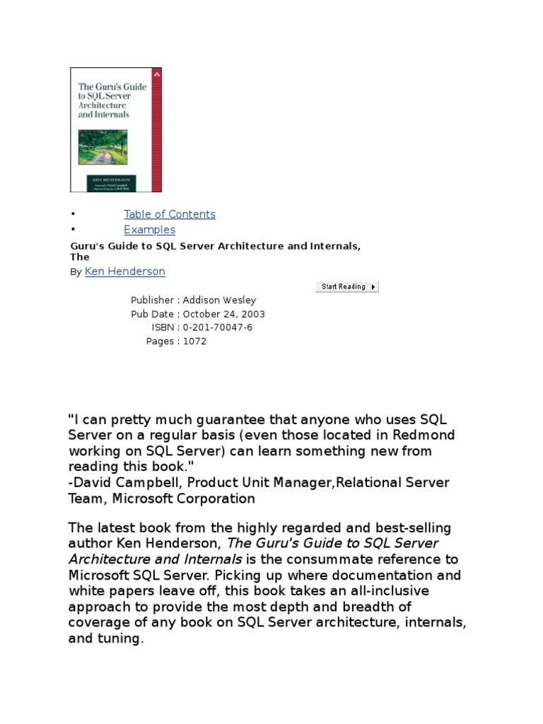 Addison Wesley The GuruS Guide To SQL Server Architecture and Internals 2003 Ken Henderson PDF ...