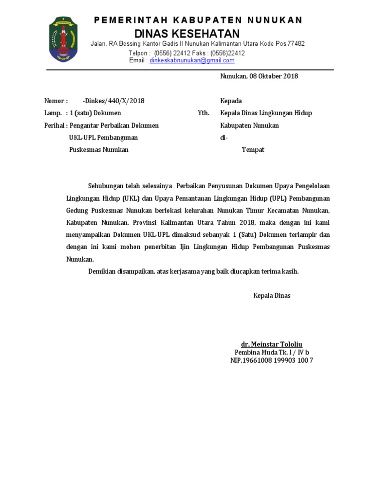 Surat Perbaikan Dokumen UKL-UPL Nunukan | PDF