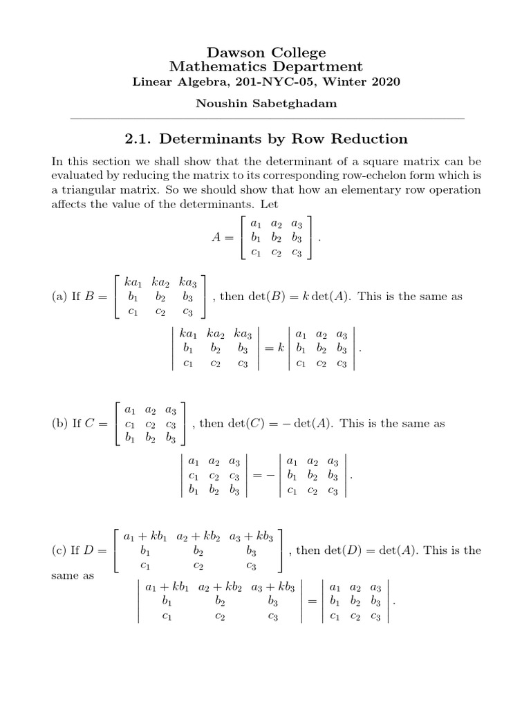 Determinants via Row Reduction | PDF | Matrix (Mathematics) | Determinant