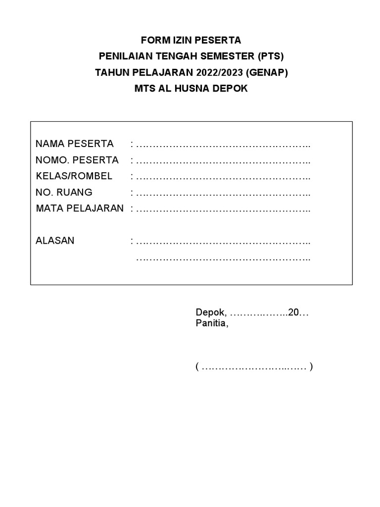 Program Kerja PTS Tp. 2022-2023 Genap Izin Peserta PDF | PDF