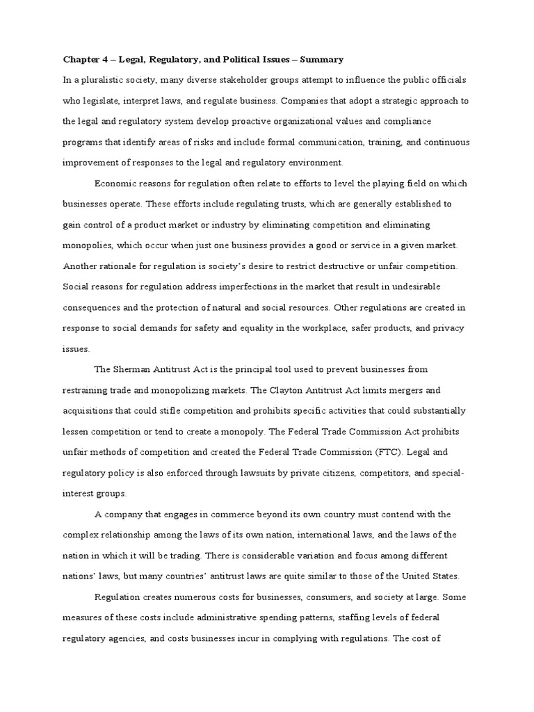 LESSON 4. LEGAL, REGULATORY and POLITICAL ISSUES | PDF | Federal Trade ...