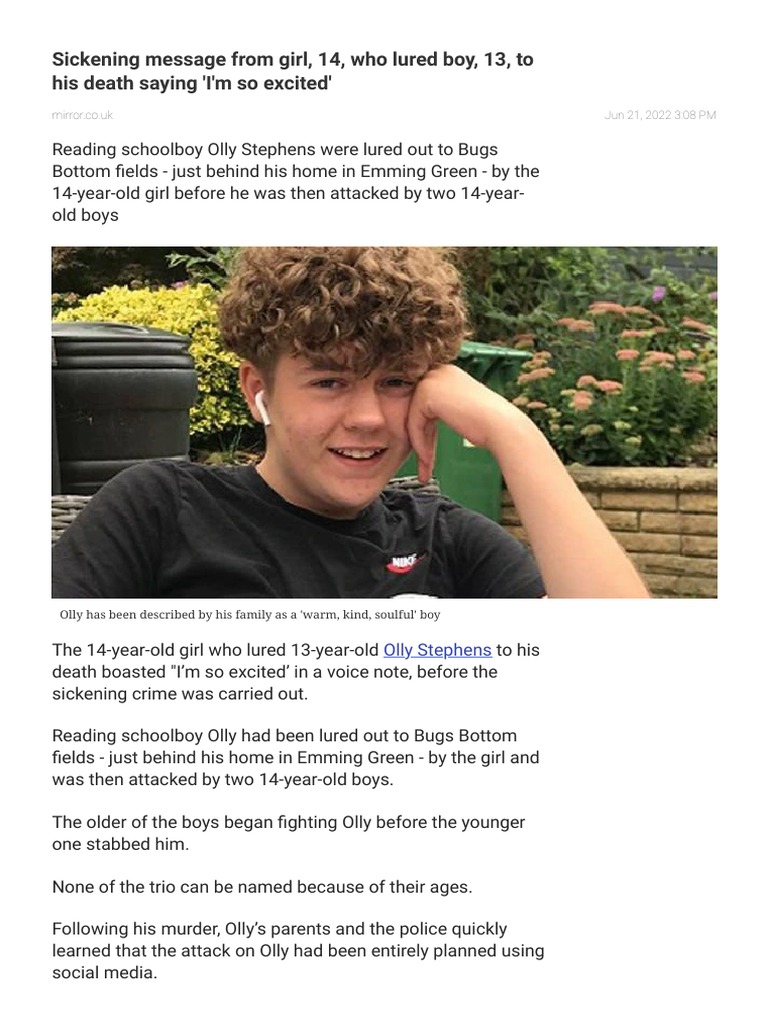 Sickening Message From Girl, 14, Who Lured Boy, 13, To His Death | PDF ...