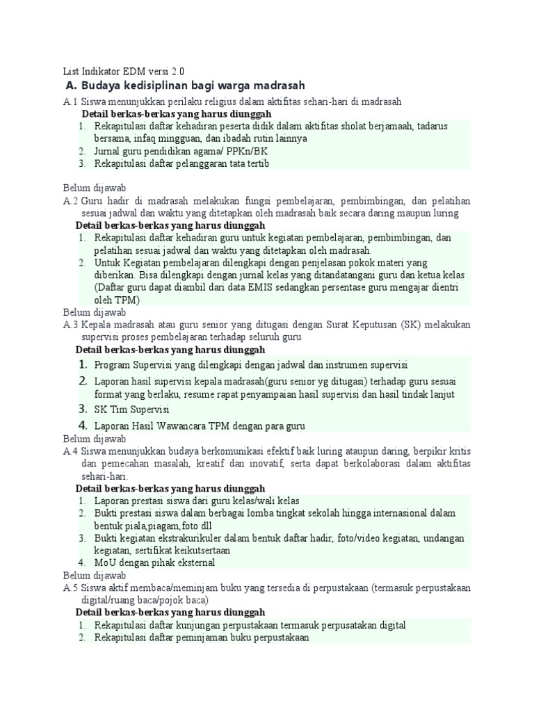 List Indikator Pengisian EDM Versi 2.0 | PDF